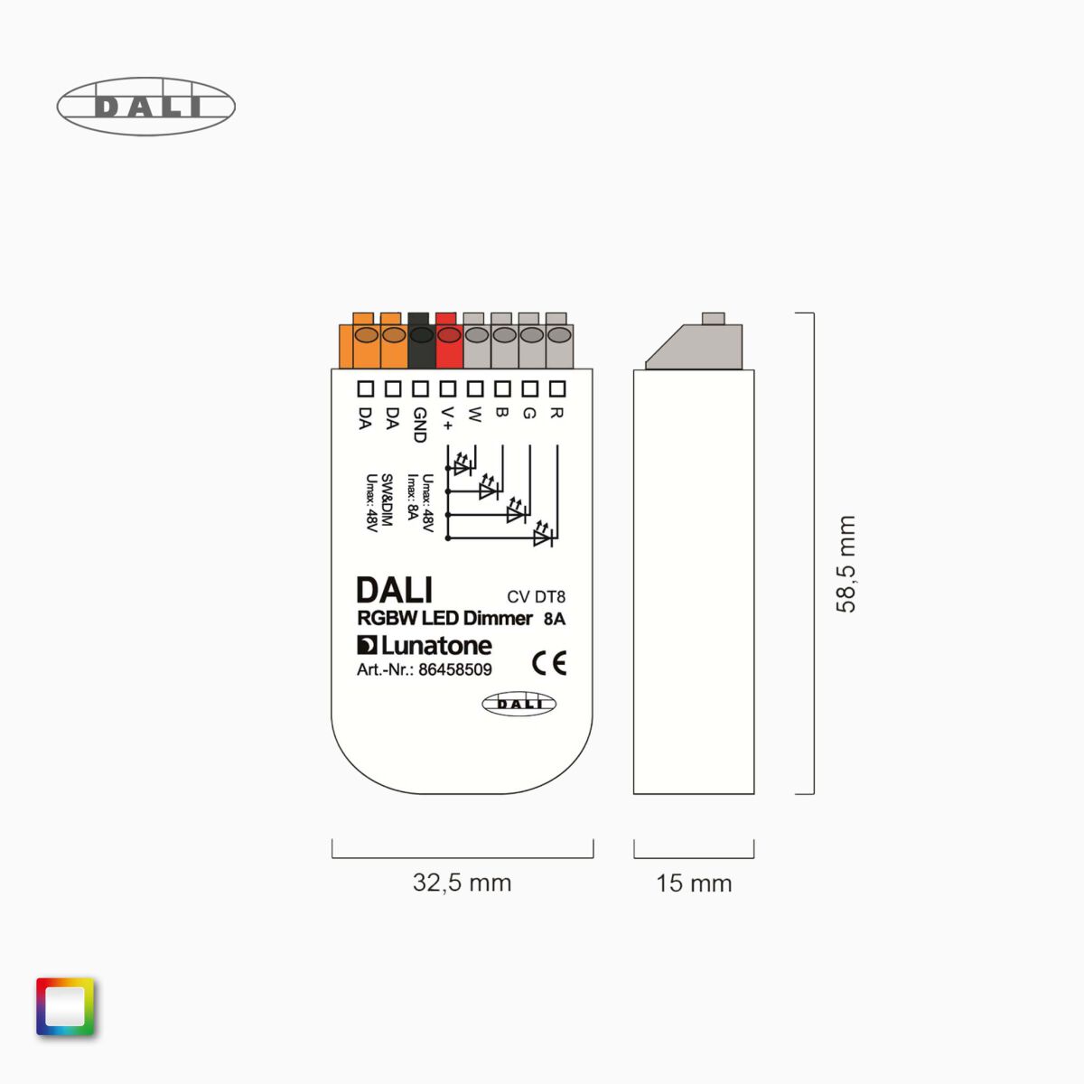 kompakter Lunatone DALI RGBW LED Controller mit 8A, 122,99