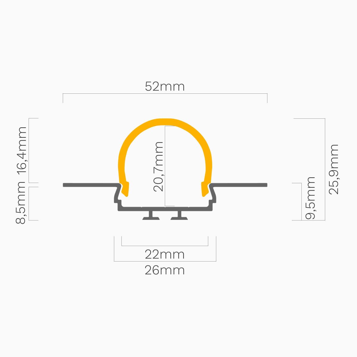 flaches u. breites Einlassprofil mit runder Abdeck, 10,25